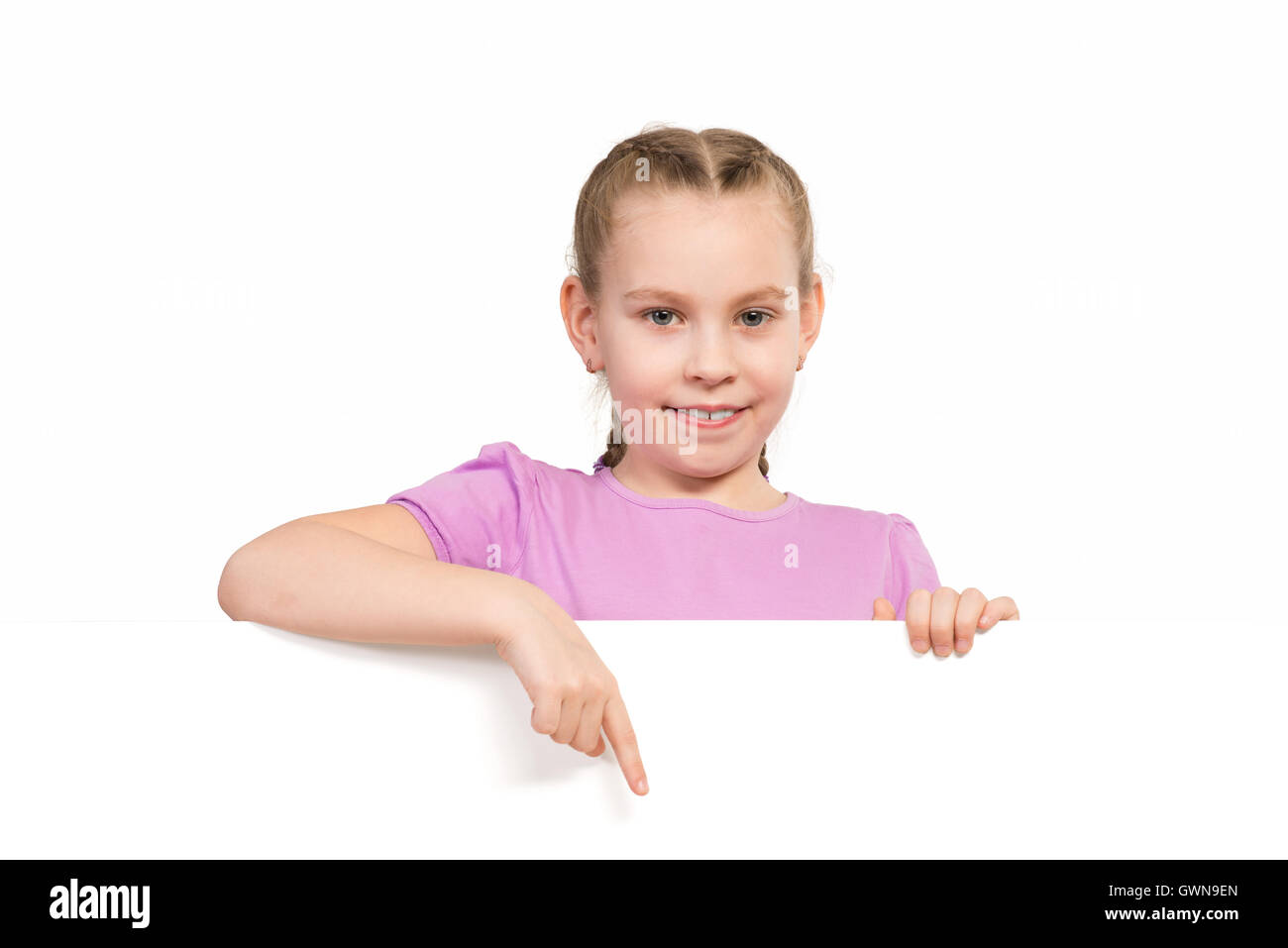 Girl holding white poster Stock Photo - Alamy