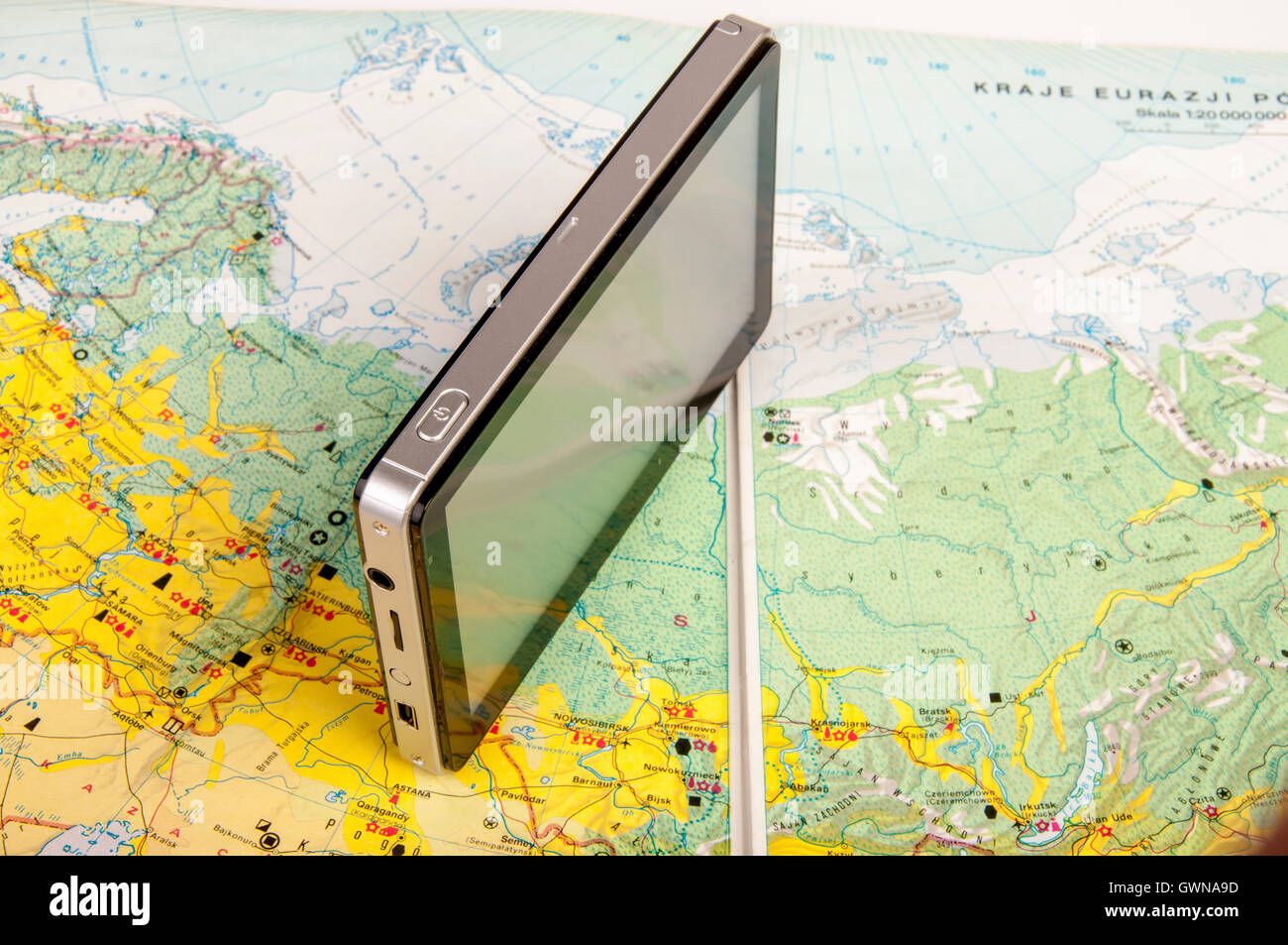 Navigation system and road map Stock Photo - Alamy