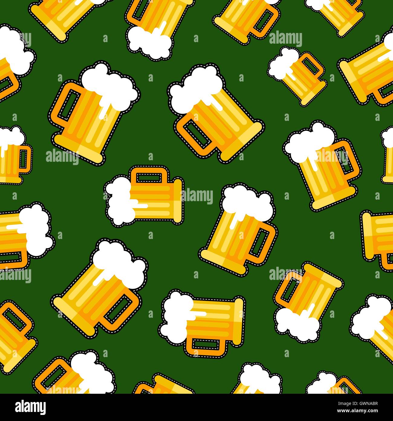 Seamless pattern with beer glass decoration elements on green color ...