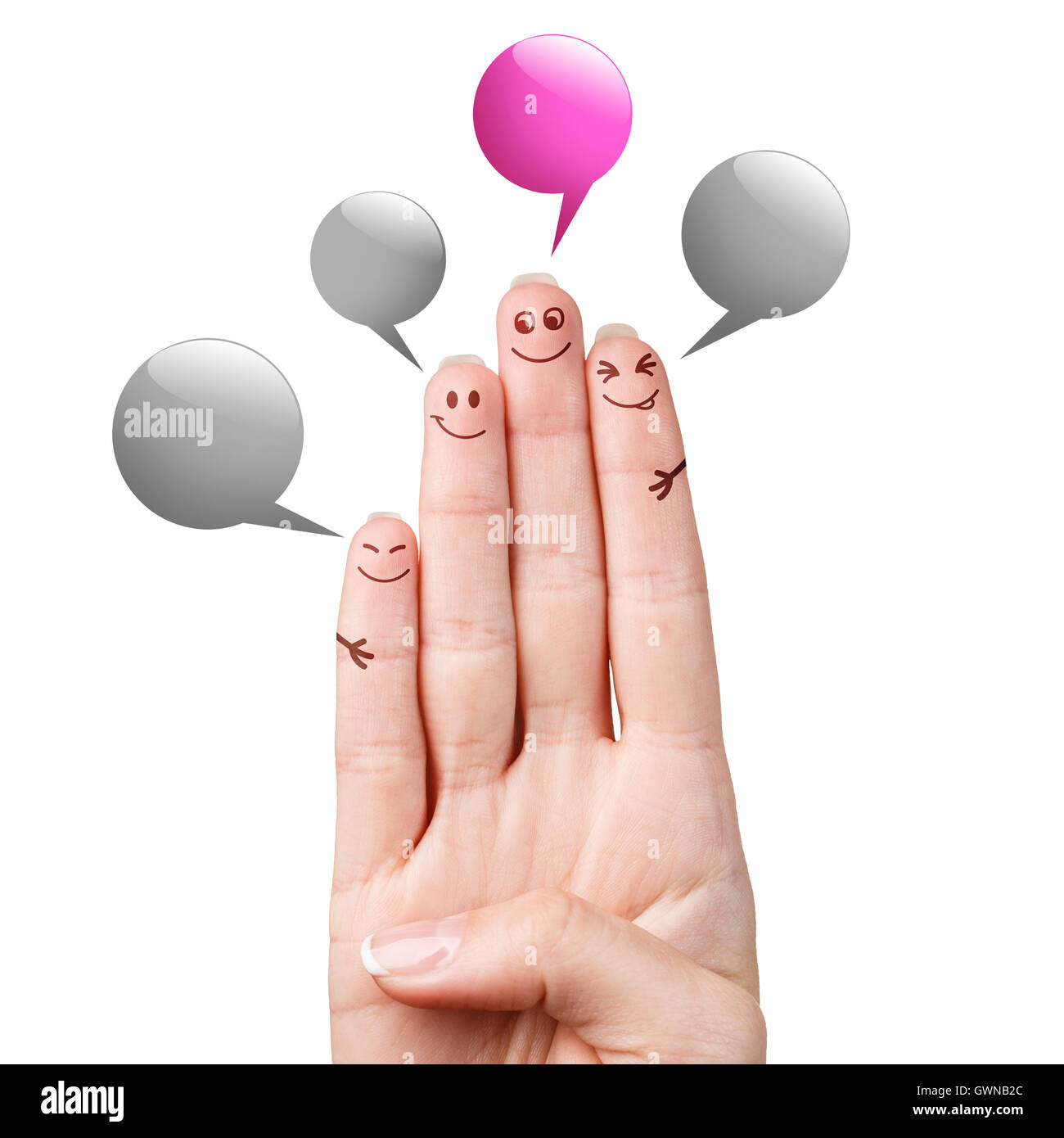 Finger smileys with colorful speech bubbles Stock Photo - Alamy