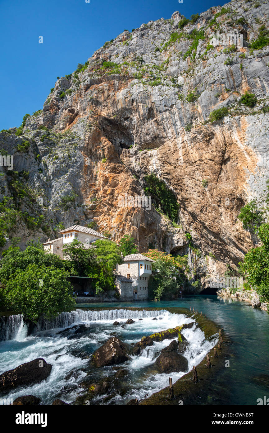 The karstic source of the Buna river at Blagaj and Derviche monastery ...