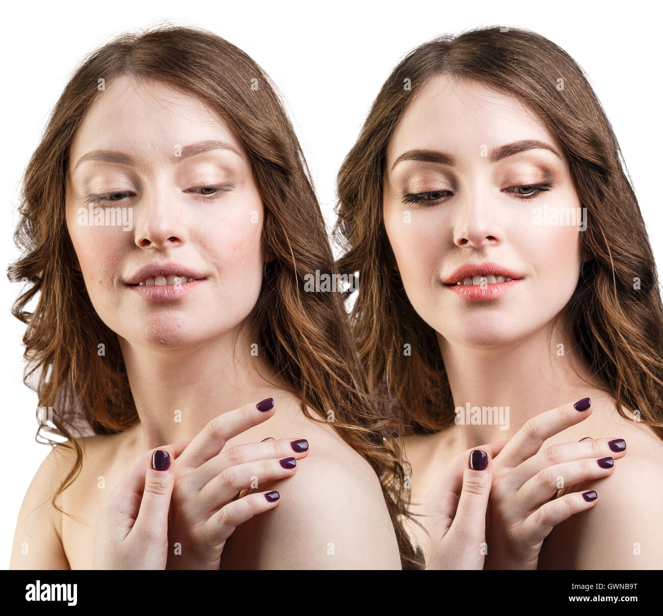 Portrait of young girl with and without makeup Stock Photo - Alamy