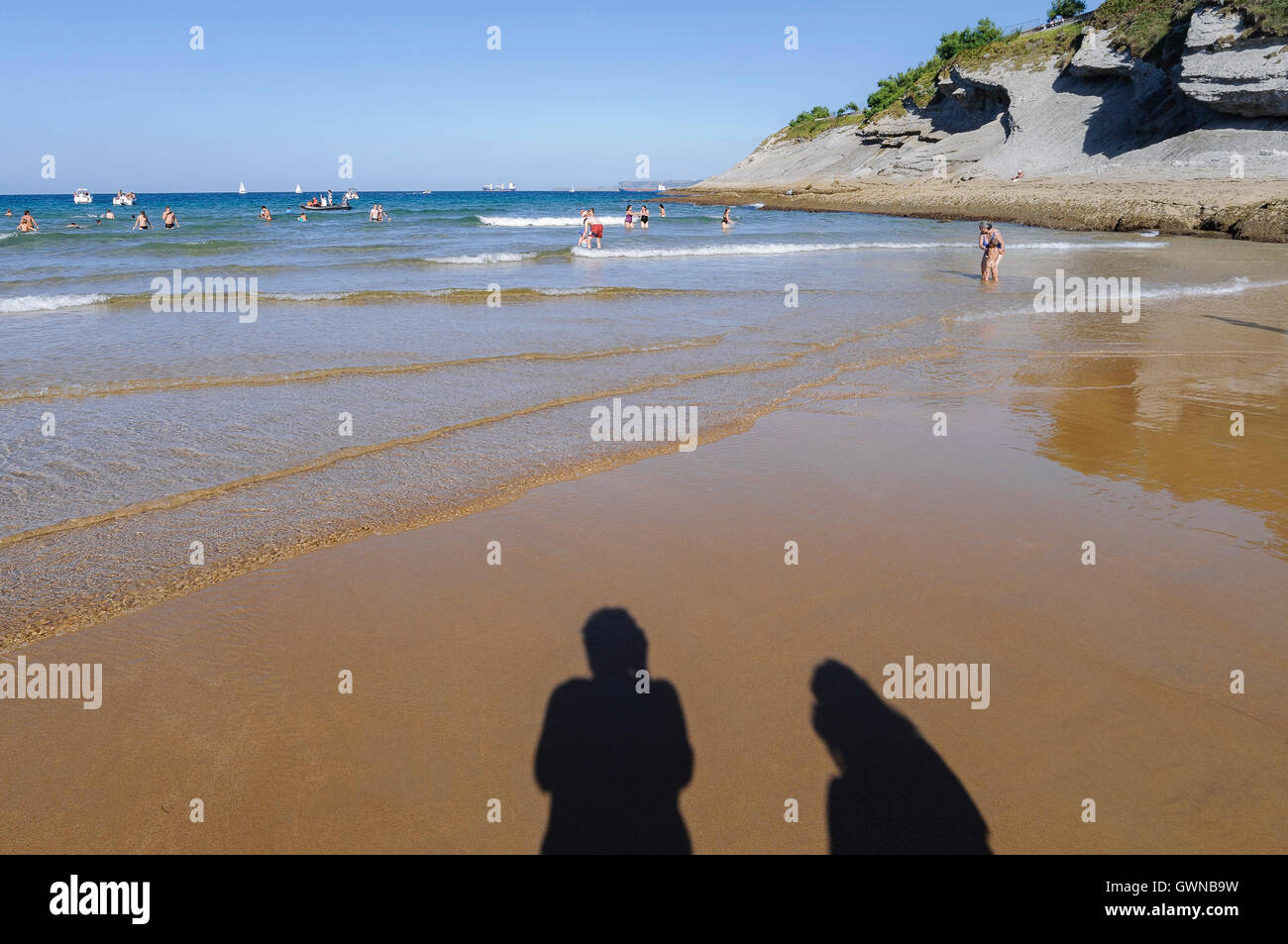 Rocky promontory used as a golf course and Mataleñas beach in Santander ...