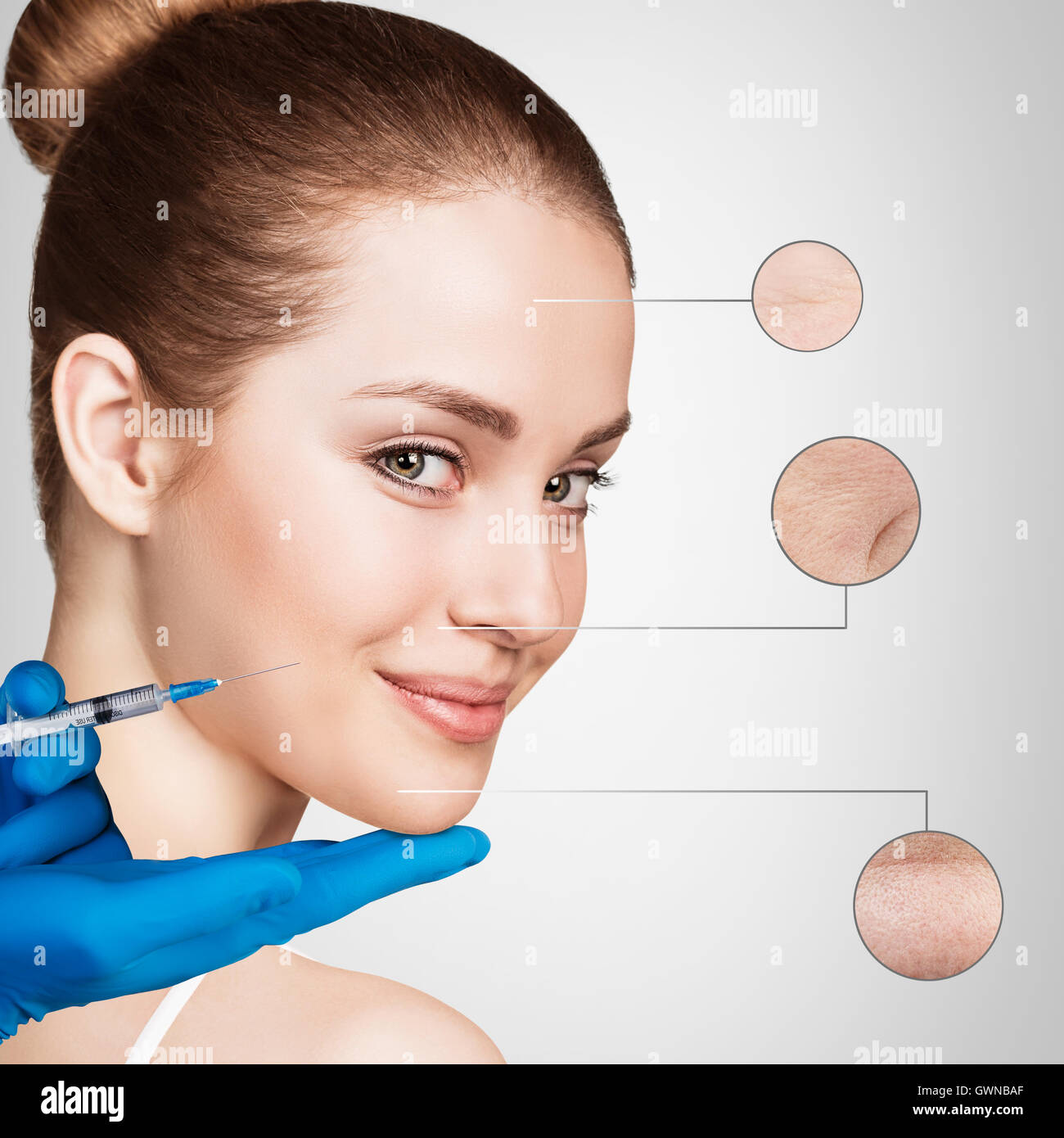 Cosmetic injection to the pretty female face Stock Photo - Alamy
