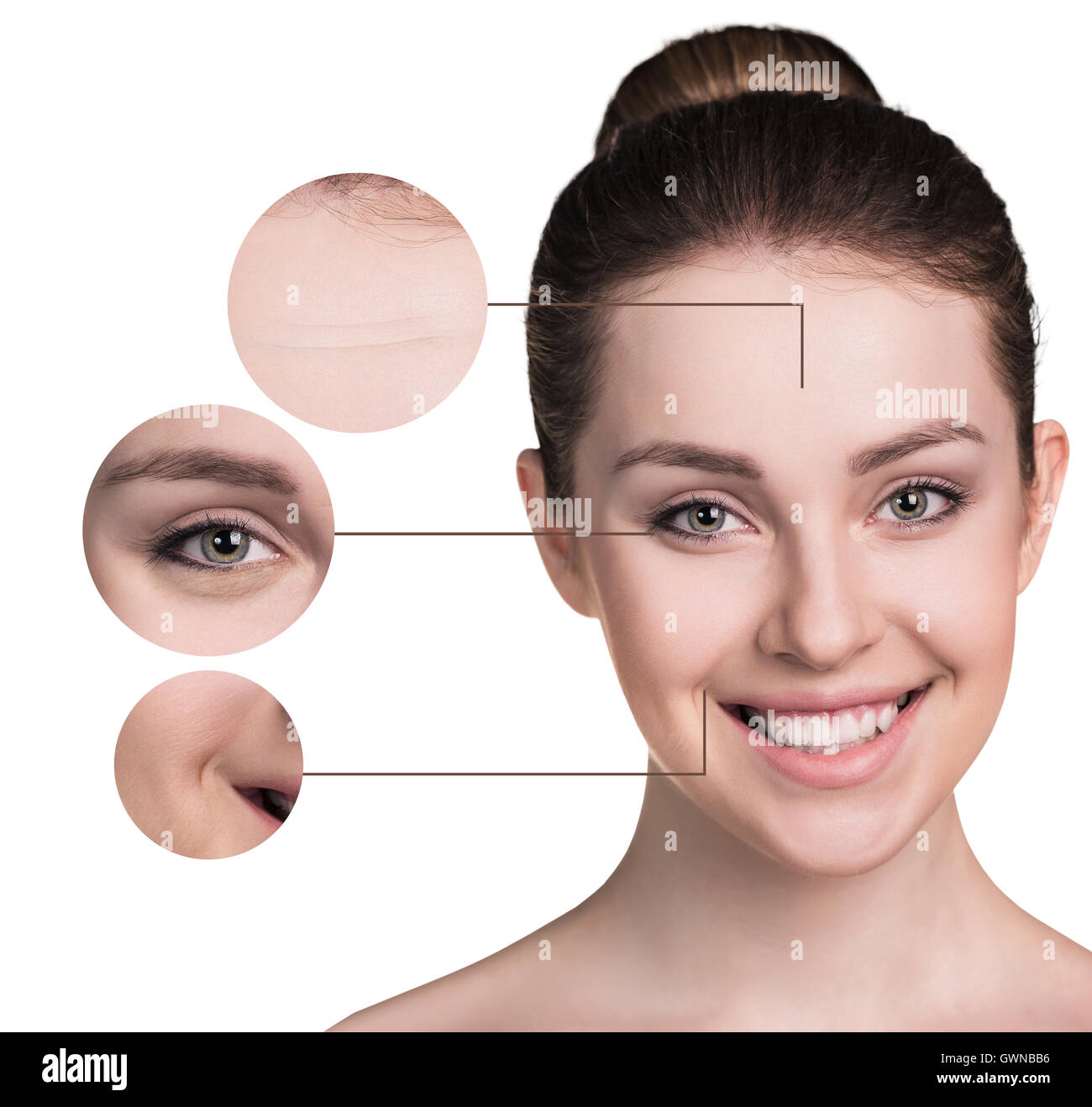 Beautiful young woman face with zoom wrinkles Stock Photo - Alamy