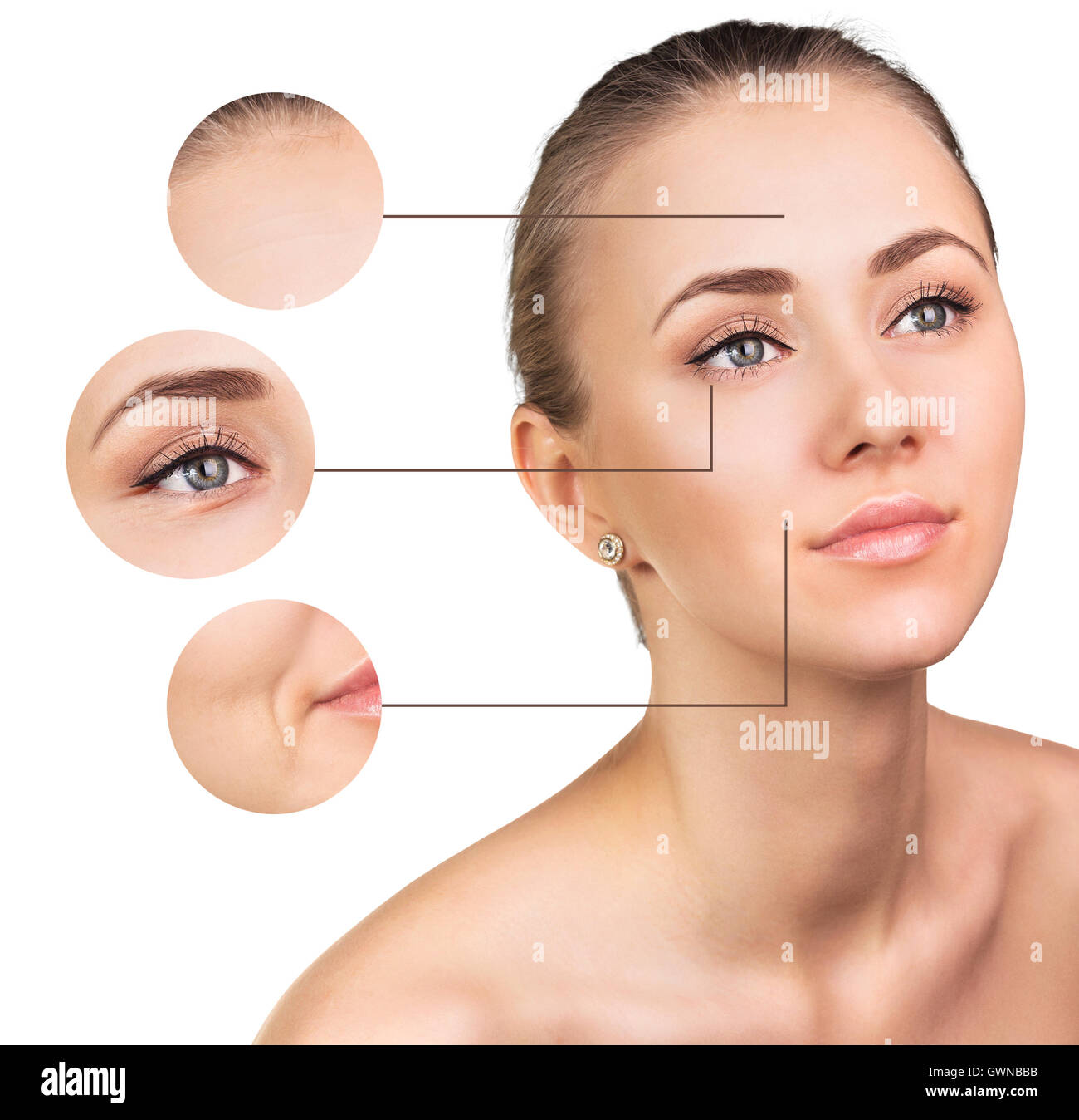 Beautiful young woman face with zoom wrinkles Stock Photo - Alamy