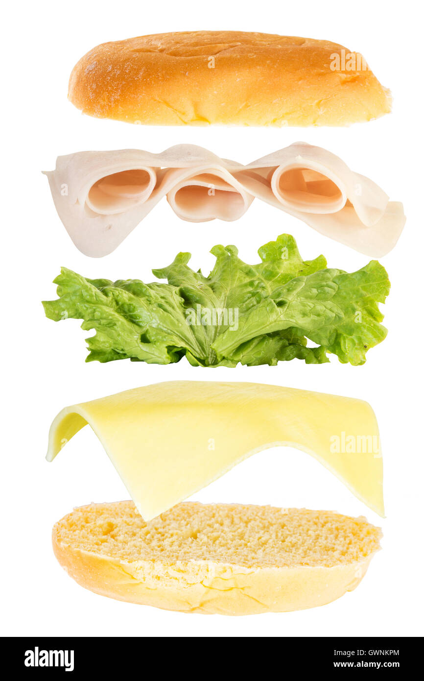 open sandwich, floating sandwich, ham and cheese sandwich with lettuce ...