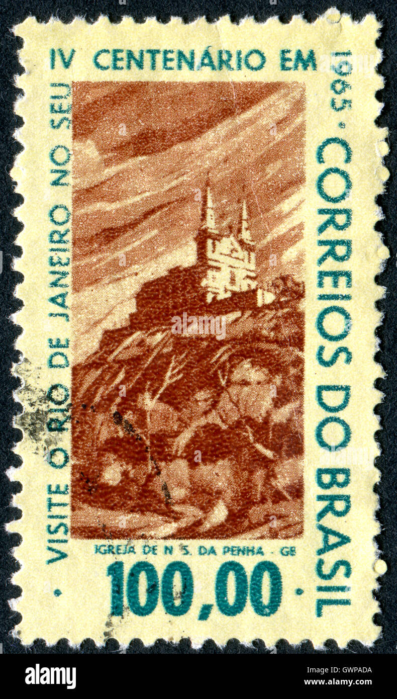 Postage stamp printed in Brazil, devoted to 400 th Anniversary Rio de ...