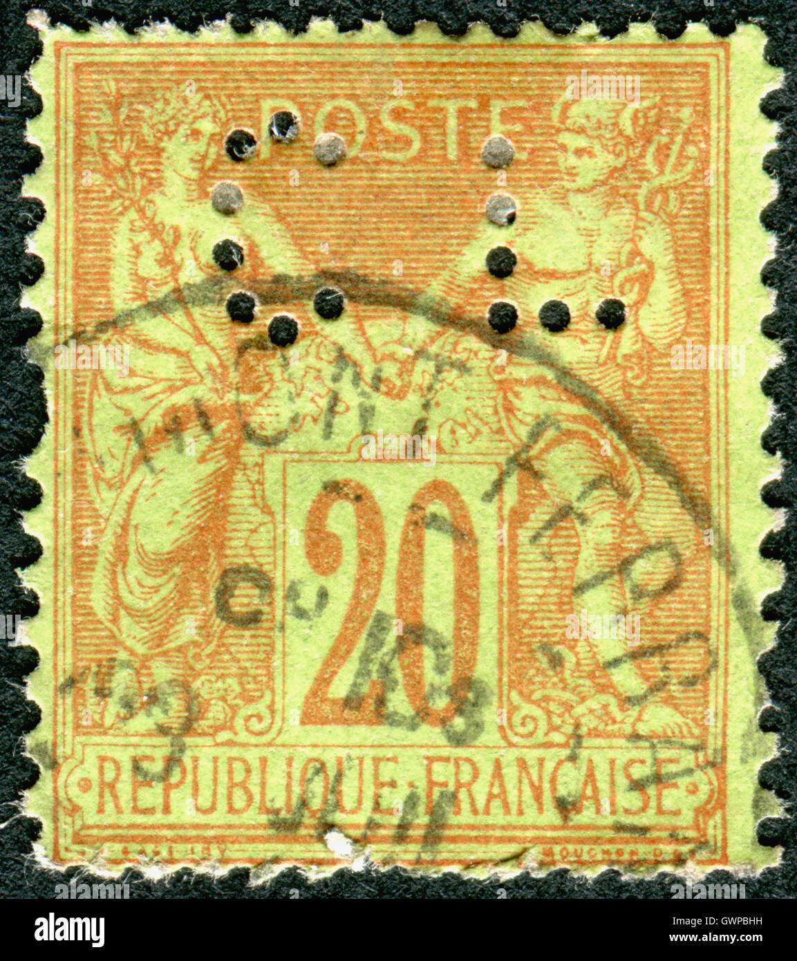 FRANCE - CIRCA 1876: A stamp printed in France, shows an allegory of ...