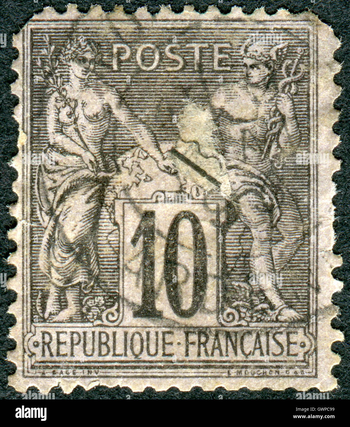 FRANCE - CIRCA 1876: A stamp printed in France, shows an allegory of ...