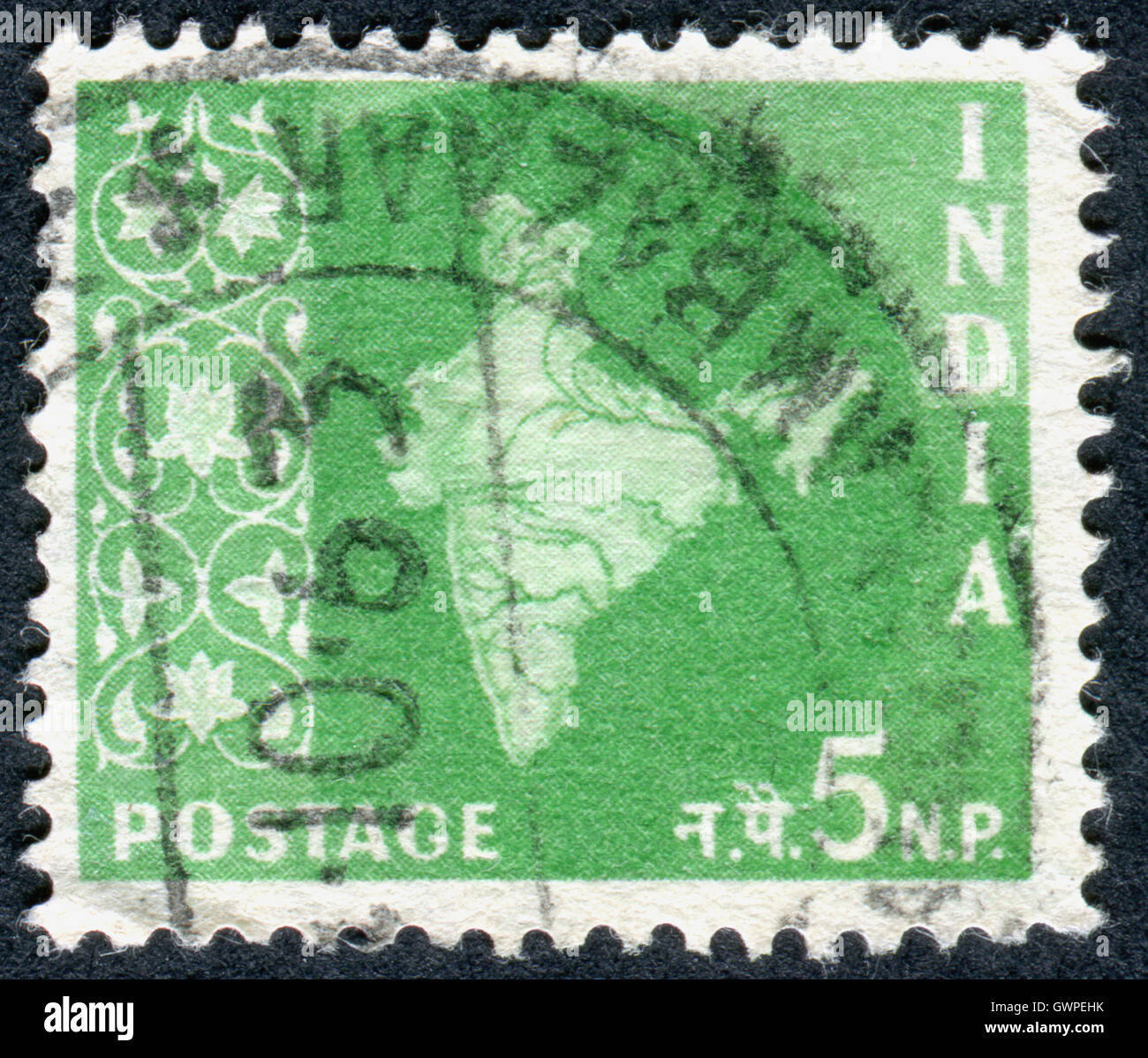 INDIA - CIRCA 1958: Postage stamp printed in India, shows a map of ...