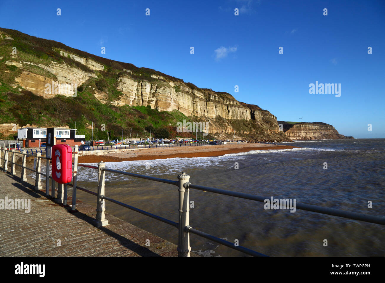 View of East Cliffs and Rock-A-Nore beach, Hastings, East Sussex ...