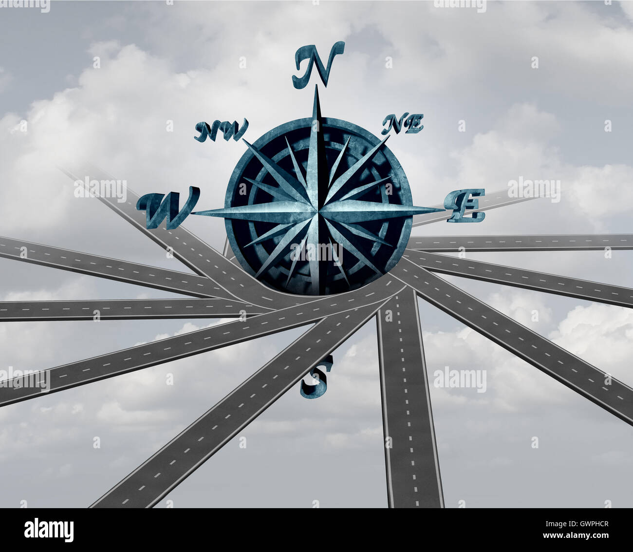 Decide on direction and path choice concept as a wind rose compass ...