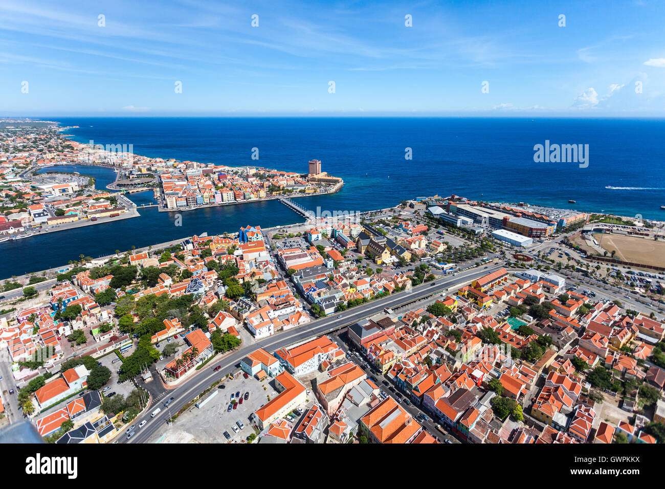 Aerial View of Punda and Otrobanda in Willemstad Curacao, city centre ...