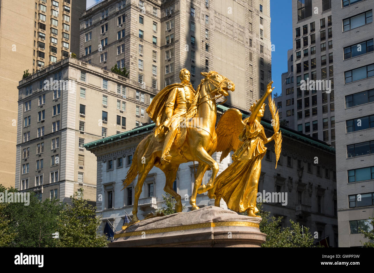 William Tecumseh Sherman, a golden memorial in Grand Army Plaza in ...