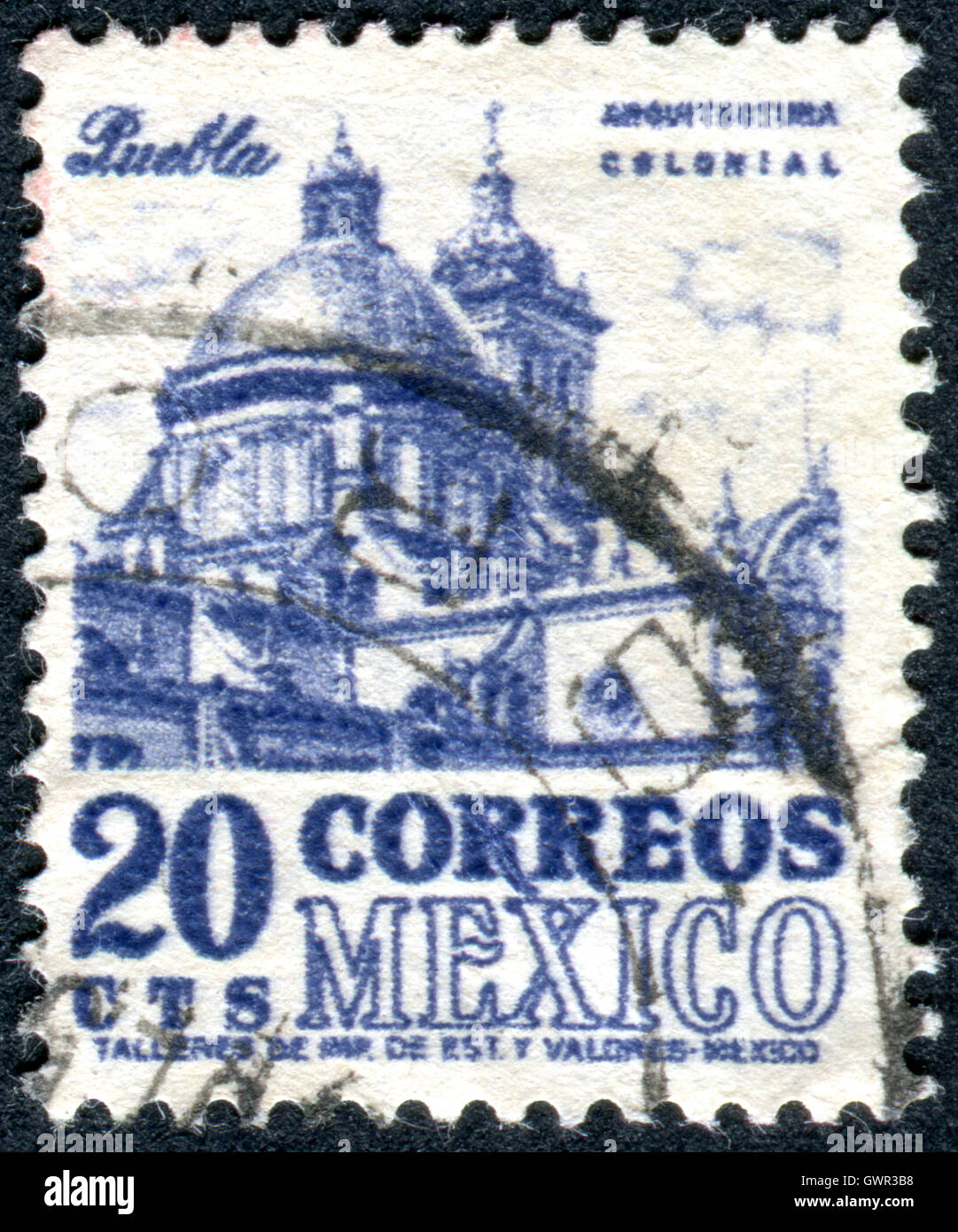 MEXICO - CIRCA 1950: Postage stamp printed in Mexico, shows the Puebla ...