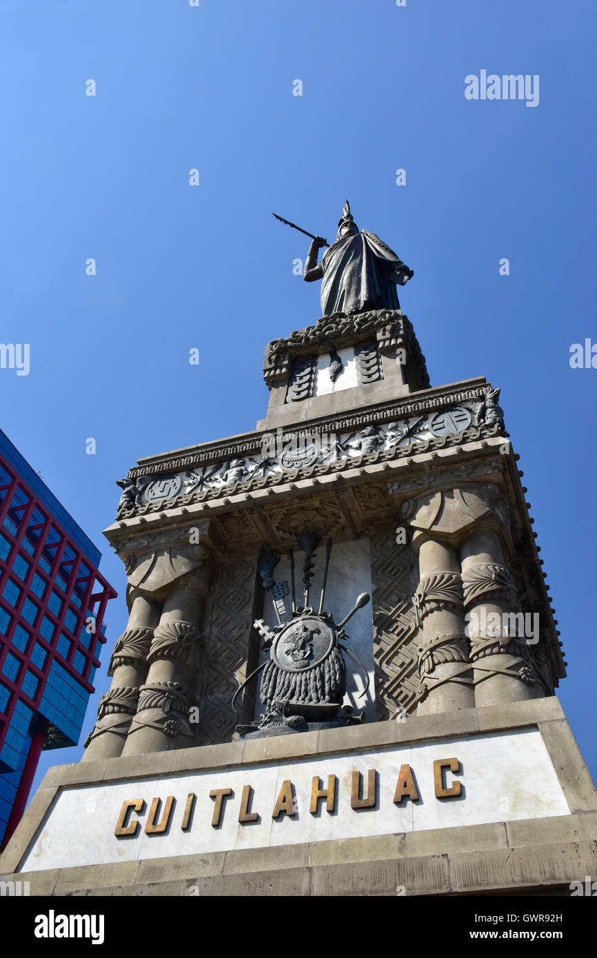 Cuauhtemoc statue in Mexico City, Mexico. He was the Aztec ruler ...