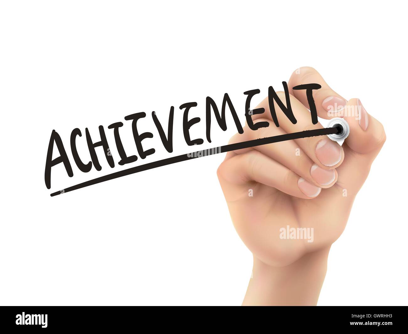 Achievement written by hand, 3D illustration realistic hand writing on ...