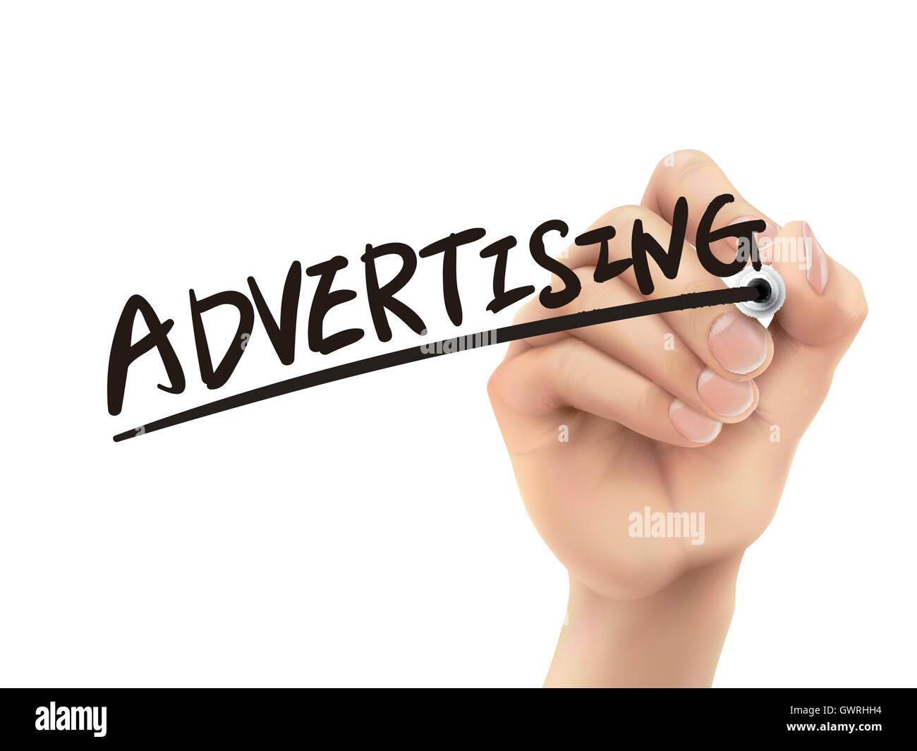 Advertising written by hand, 3D illustration realistic hand writing on ...