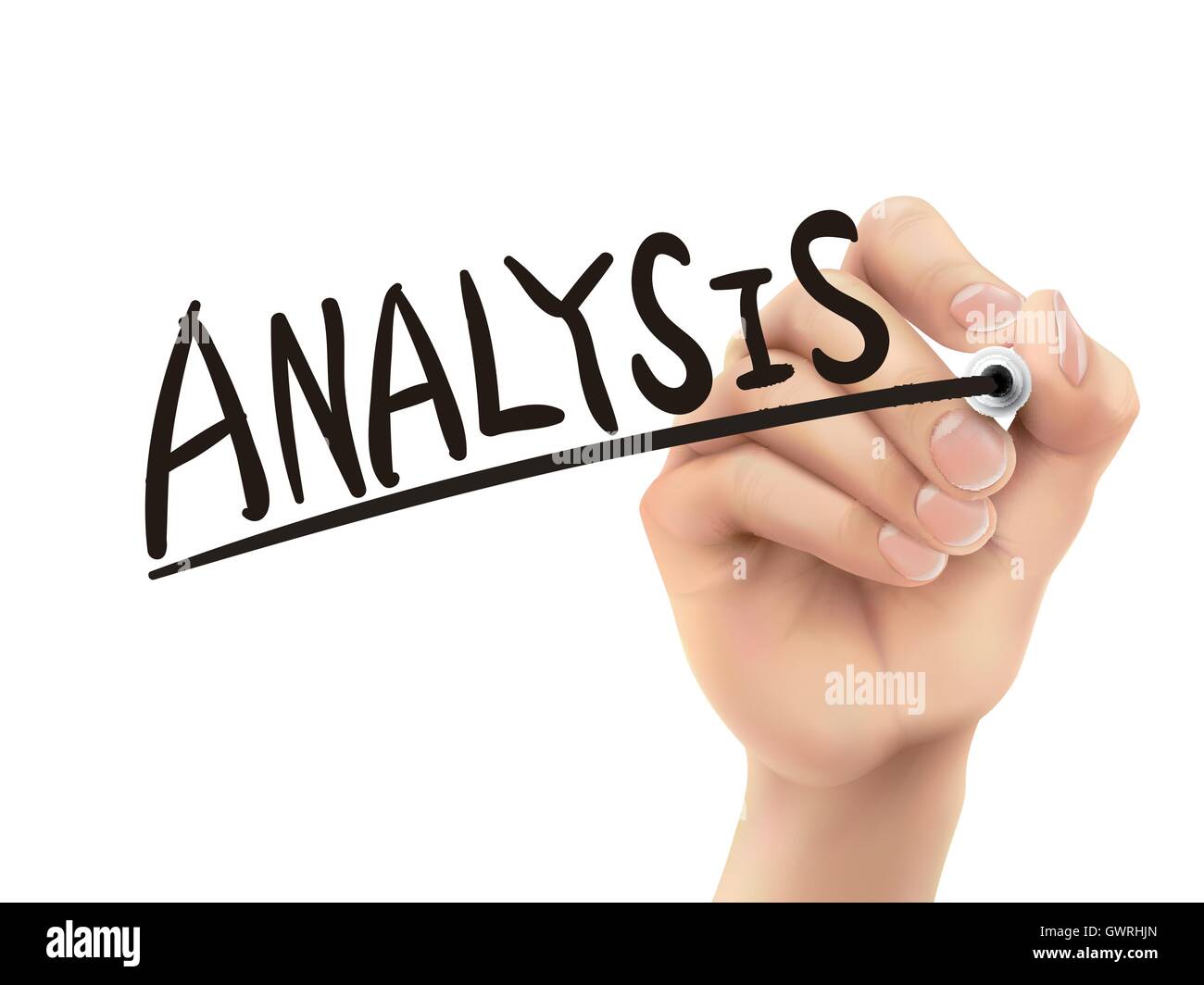Analysis written by hand, 3D illustration realistic hand writing on ...