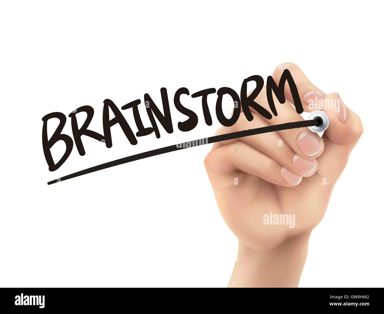Brainstorm written by hand, 3D illustration realistic hand writing on ...