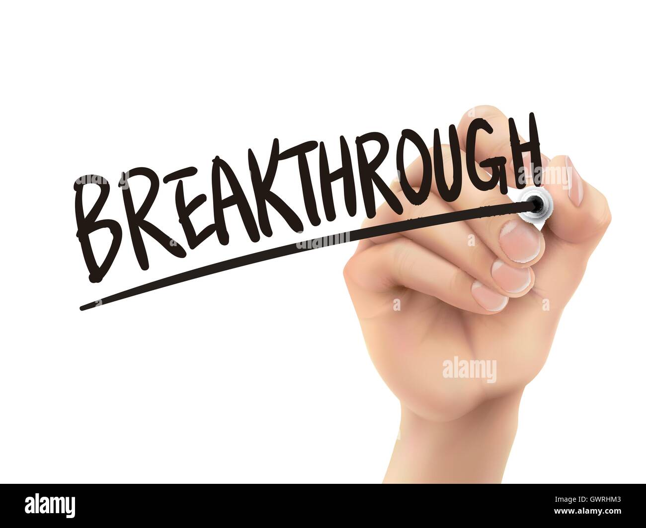 Breakthrough written by hand, 3D illustration realistic hand writing on ...