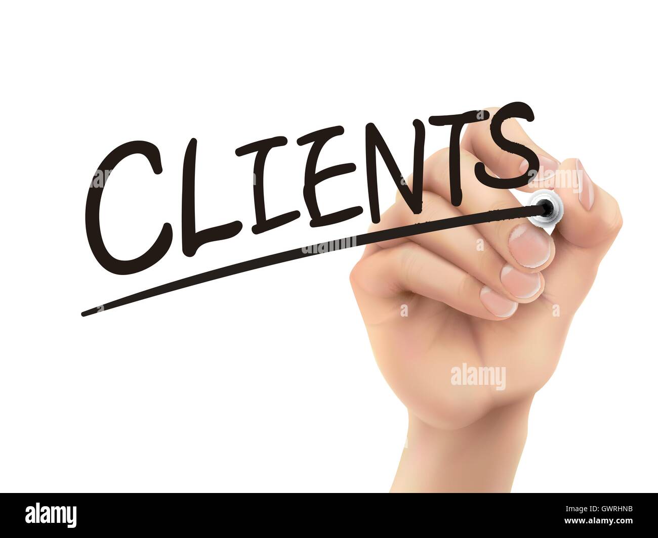 Clients written by hand, 3D illustration realistic hand writing on ...