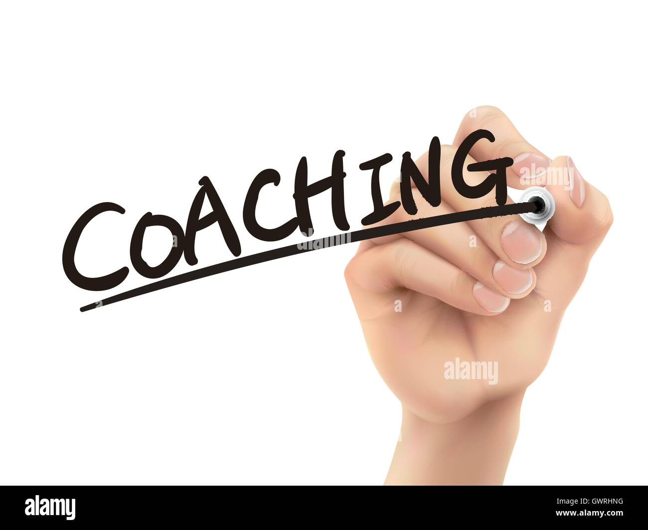 Coaching service written by hand, 3D illustration realistic hand ...