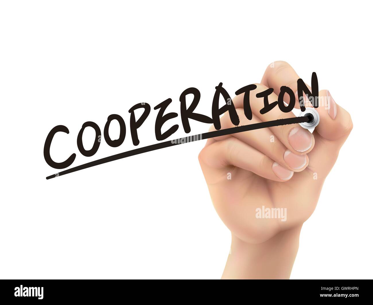 Cooperation written by hand, 3D illustration realistic hand writing on ...