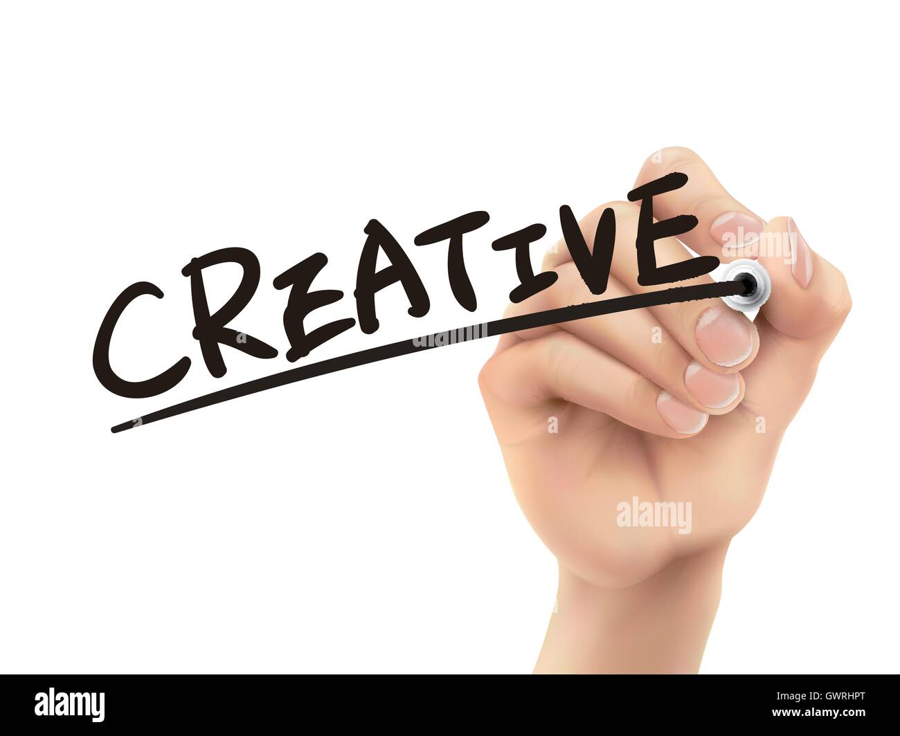 Creative written by hand, 3D illustration realistic hand writing on ...