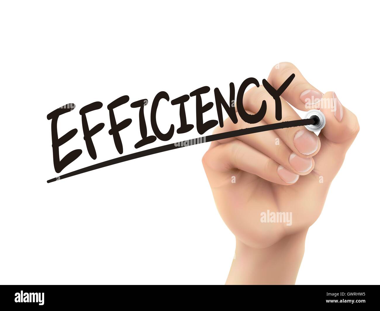 Efficiency written by hand, 3D illustration realistic hand writing on ...