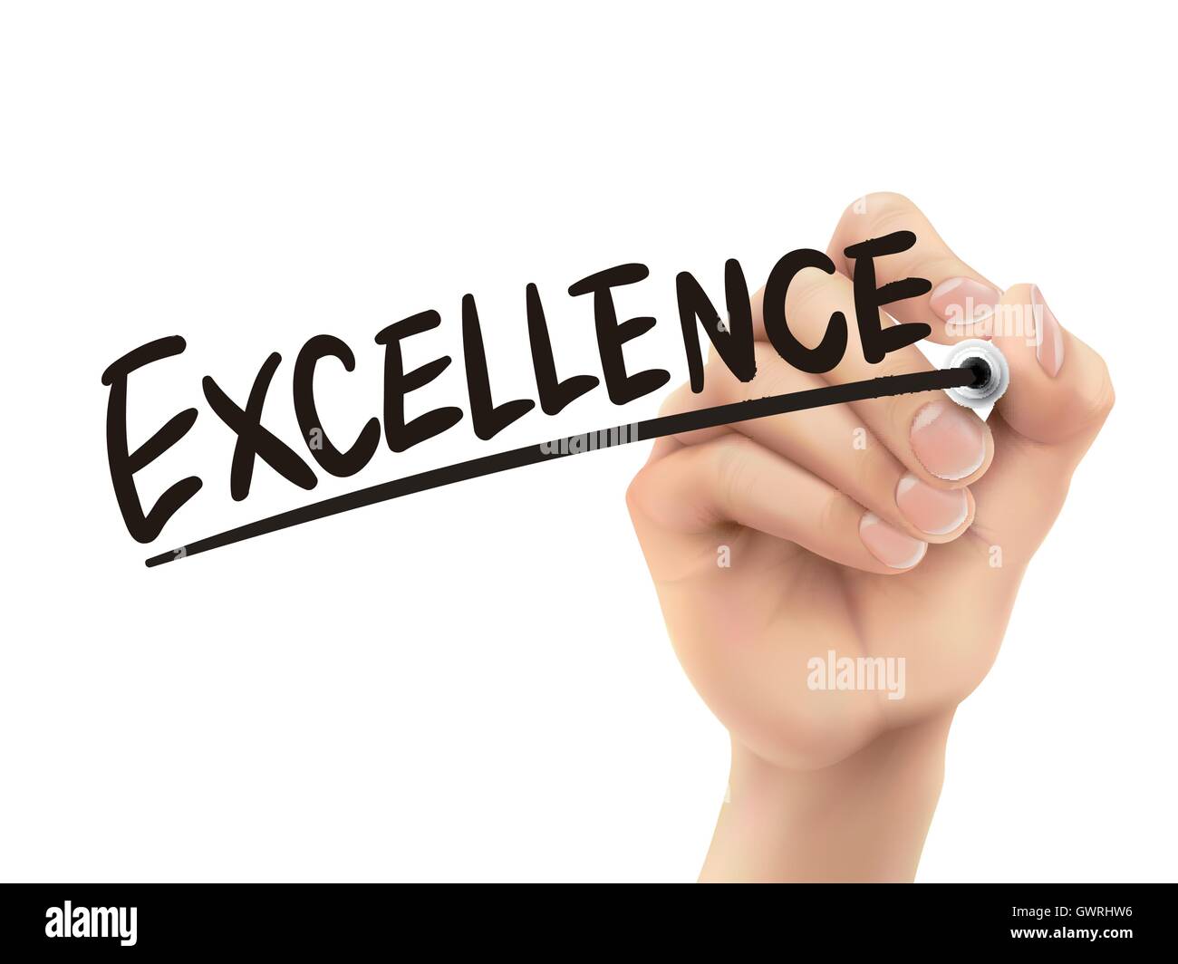 Excellence written by hand, 3D illustration realistic hand writing on ...