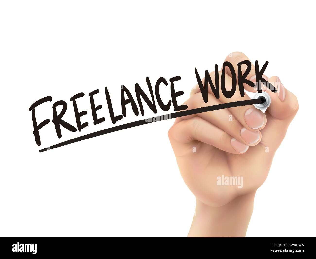 Freelance work written by hand, 3D illustration realistic hand writing ...