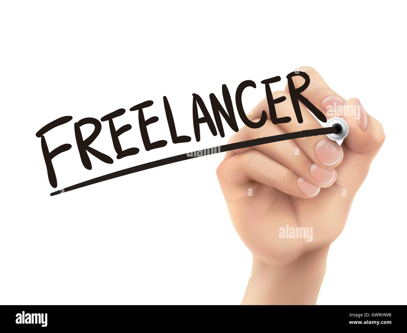 Freelancer written by hand, 3D illustration realistic hand writing on ...