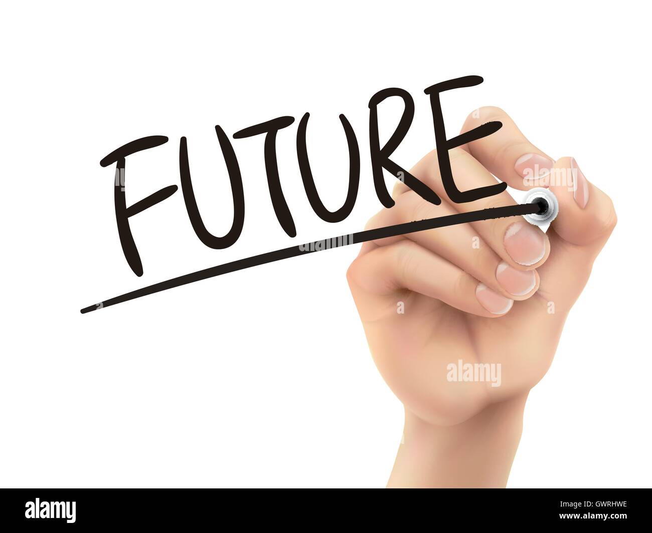 Future written by hand, 3D illustration realistic hand writing on ...
