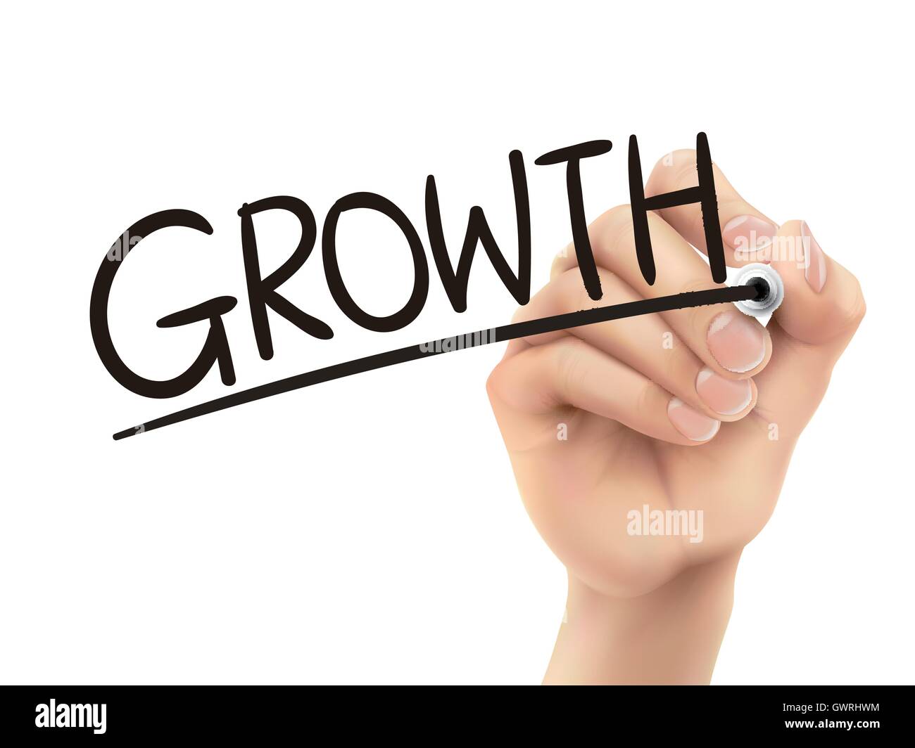 Growth written by hand, 3D illustration realistic hand writing on ...