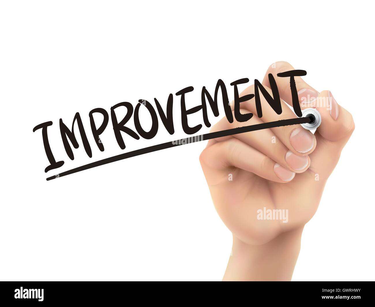 Improvement written by hand, 3D illustration realistic hand writing on ...