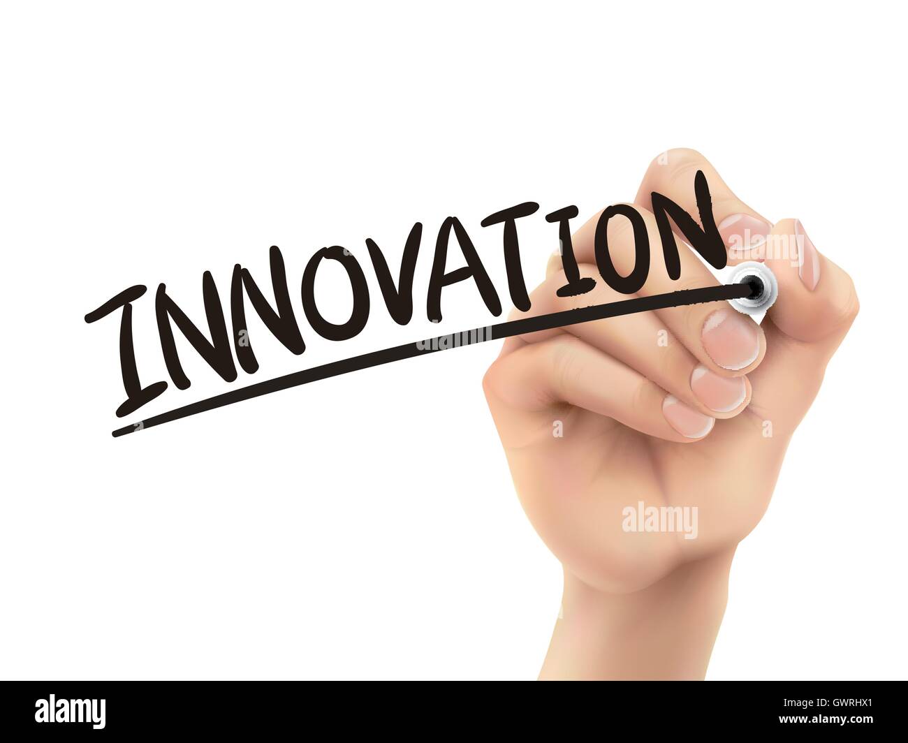 Innovation written by hand, 3D illustration realistic hand writing on ...