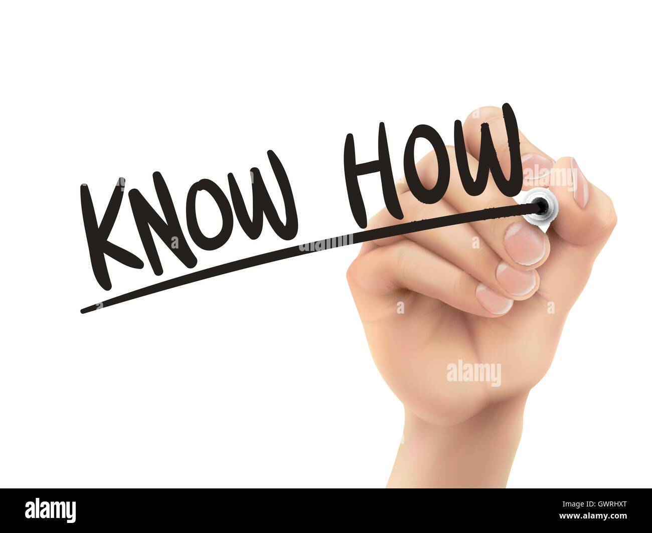 Know how written by hand, 3D illustration realistic hand writing on ...