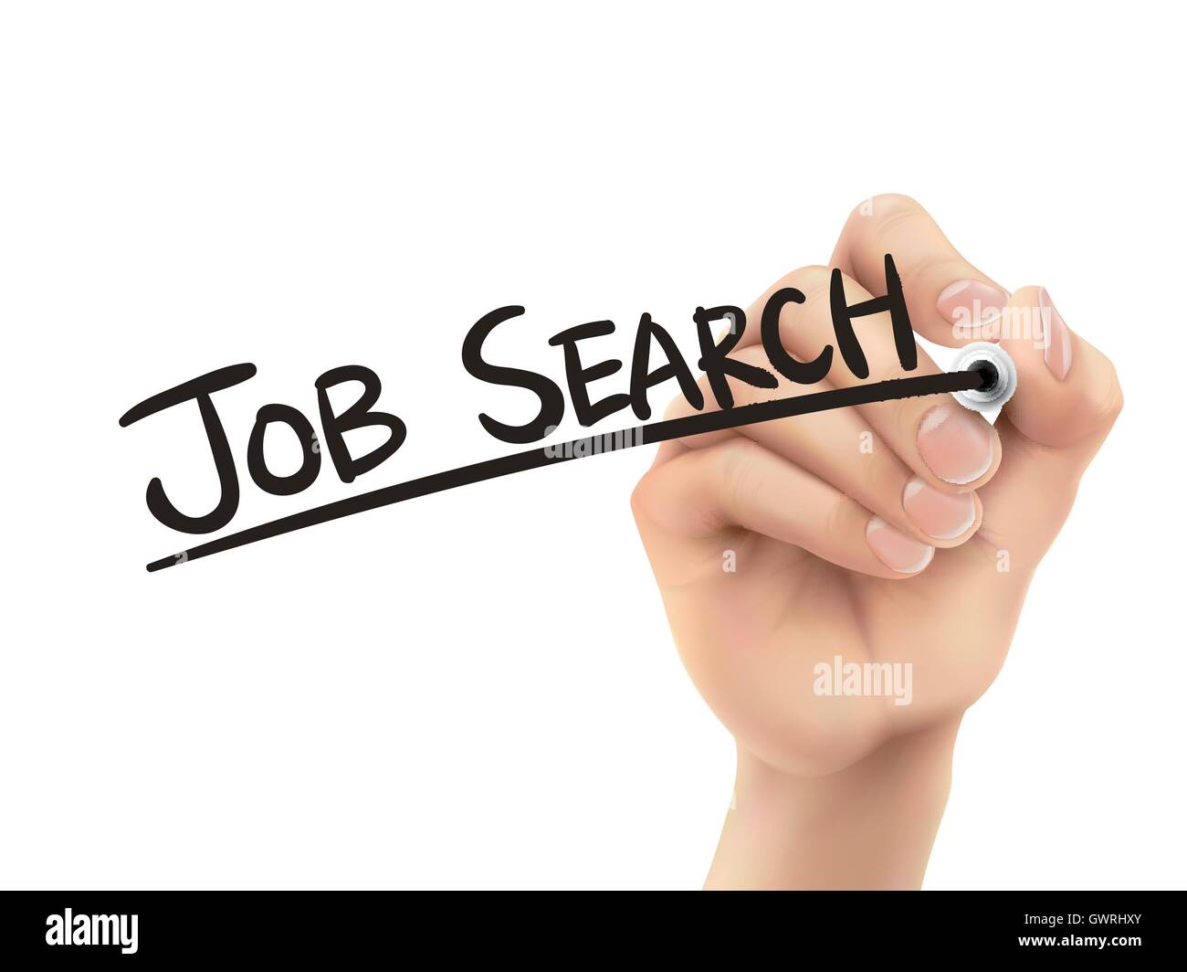 Job search written by hand, 3D illustration realistic hand writing on ...