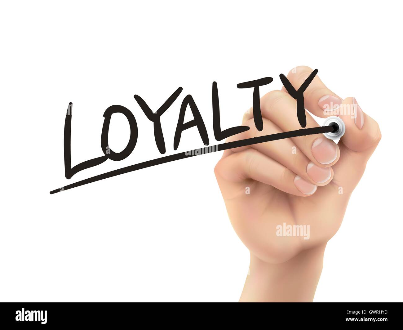 Loyalty written by hand, 3D illustration realistic hand writing on ...