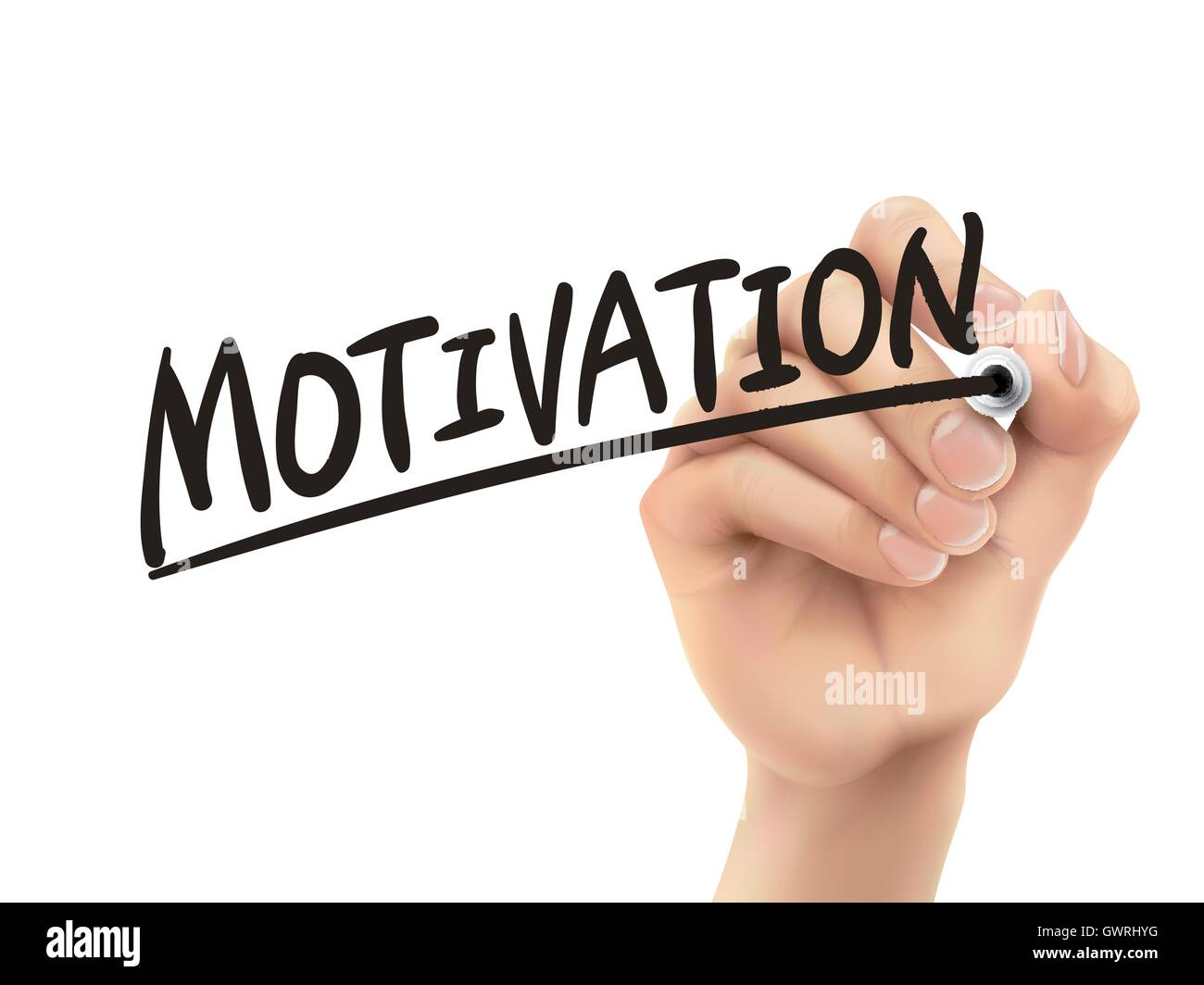 Motivation written by hand, 3D illustration realistic hand writing on ...