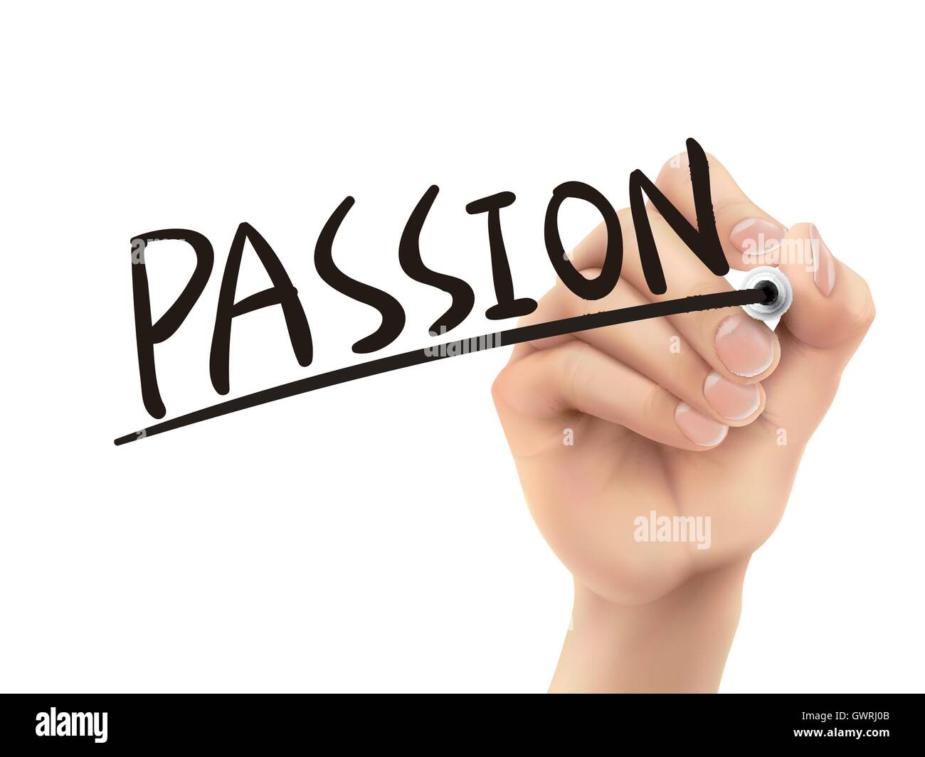 Passion written by hand, 3D illustration realistic hand writing on ...