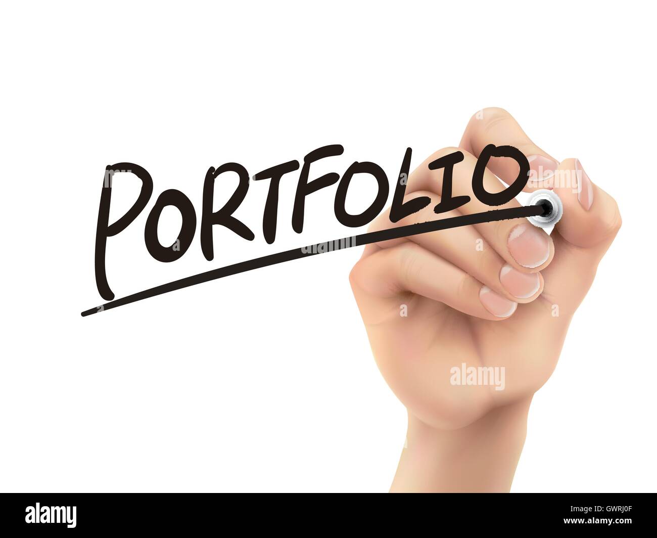 Portfolio written by hand, 3D illustration realistic hand writing on ...