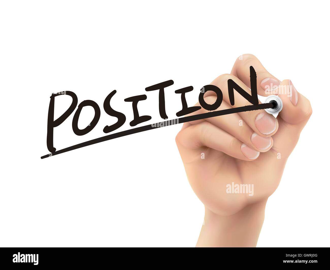 Position written by hand, 3D illustration realistic hand writing on ...