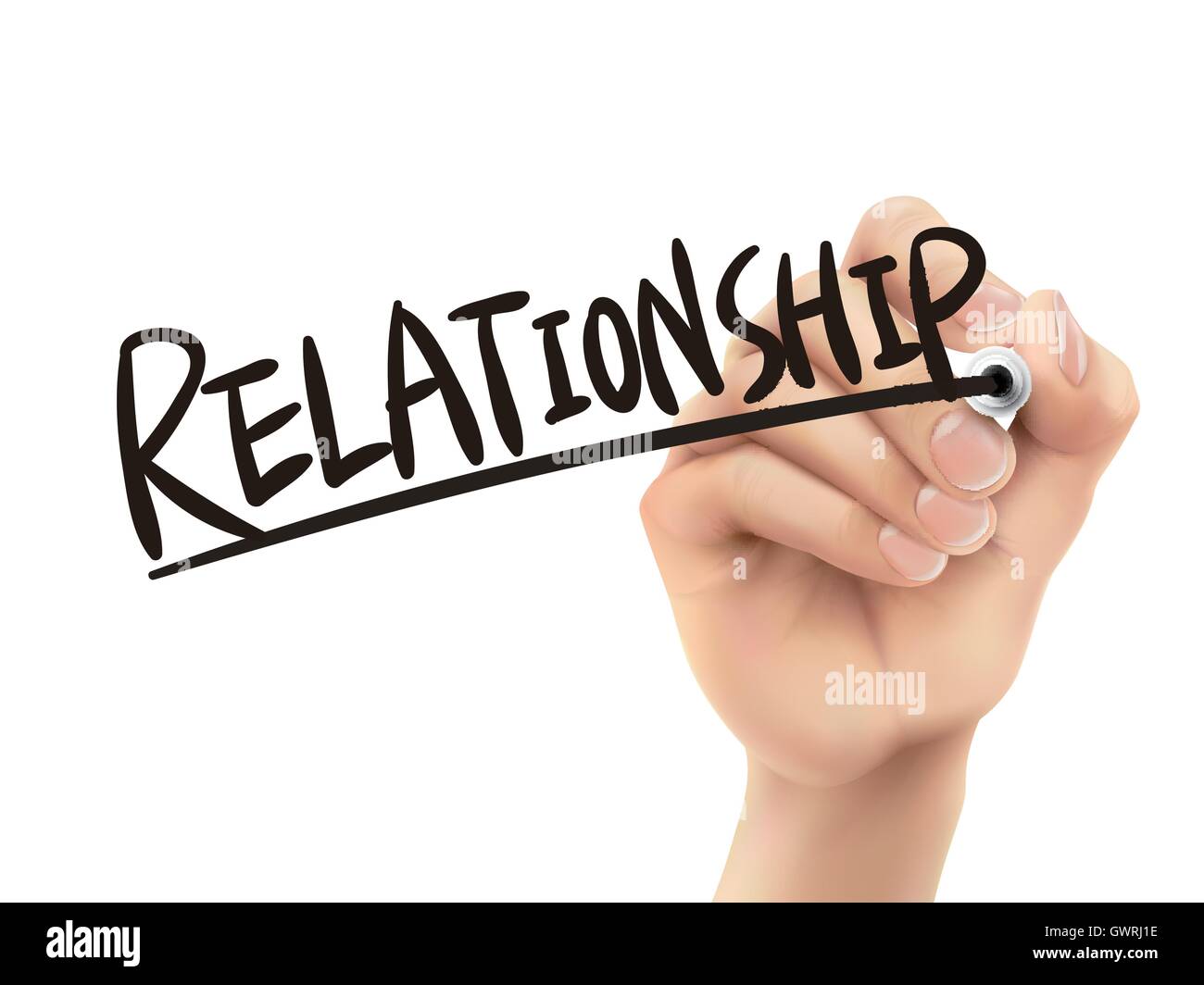Relationship written by hand, 3D illustration realistic hand writing on ...