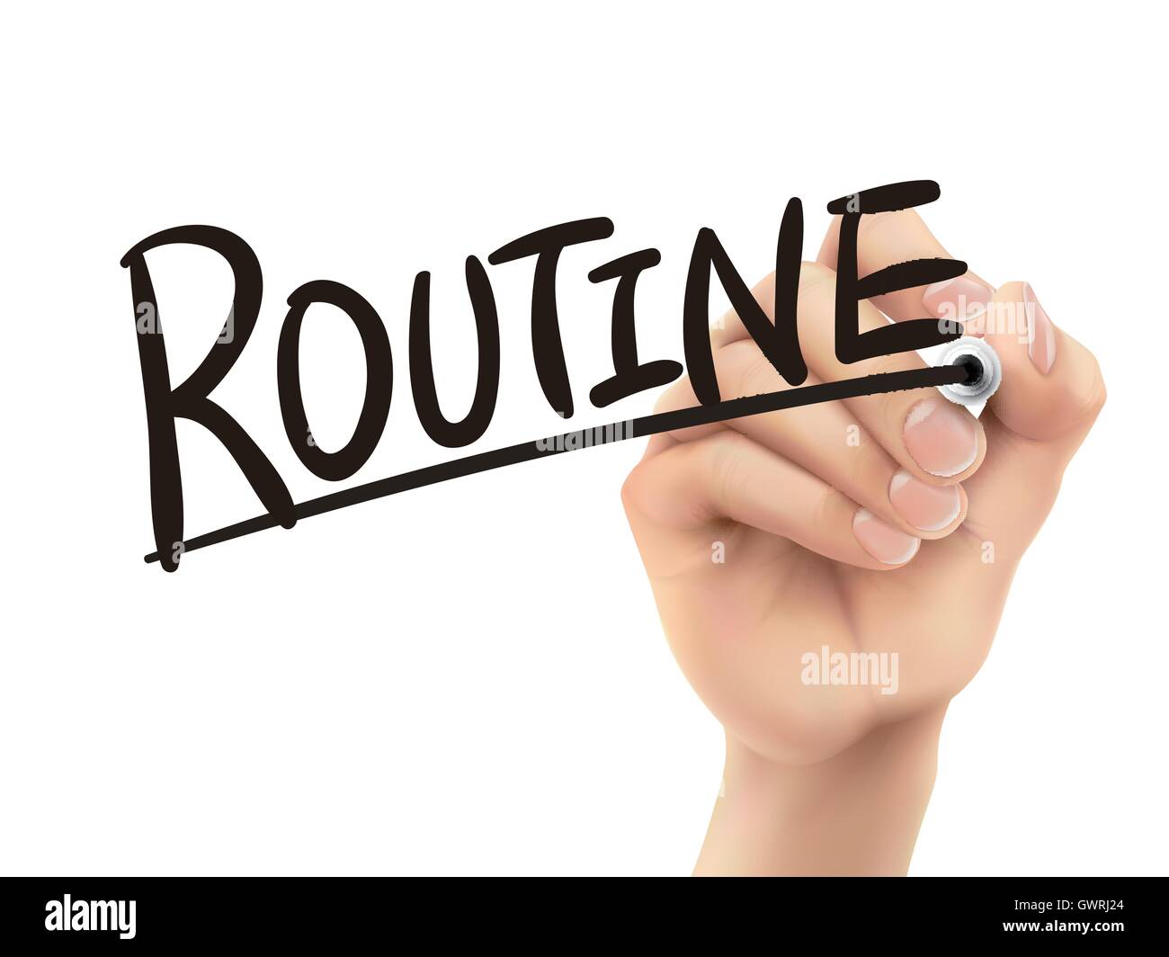 Routine written by hand, 3D illustration realistic hand writing on ...