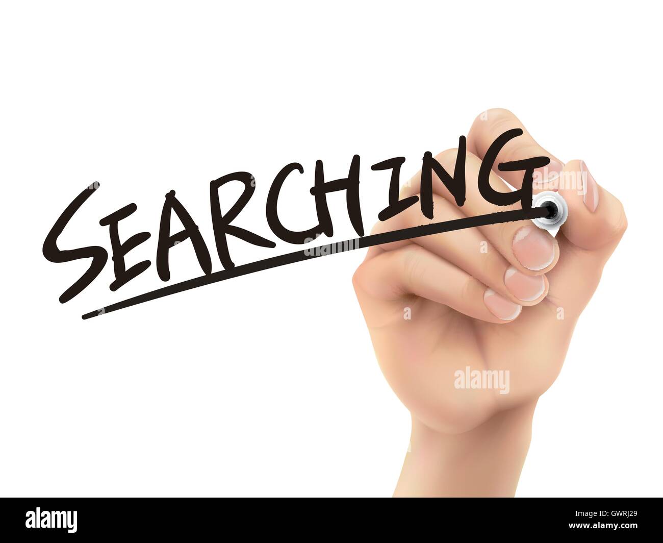 Searching written by hand, 3D illustration realistic hand writing on ...