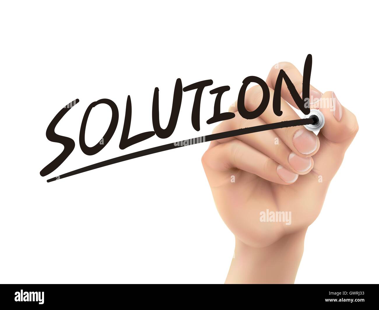 Solution written by hand, 3D illustration realistic hand writing on ...