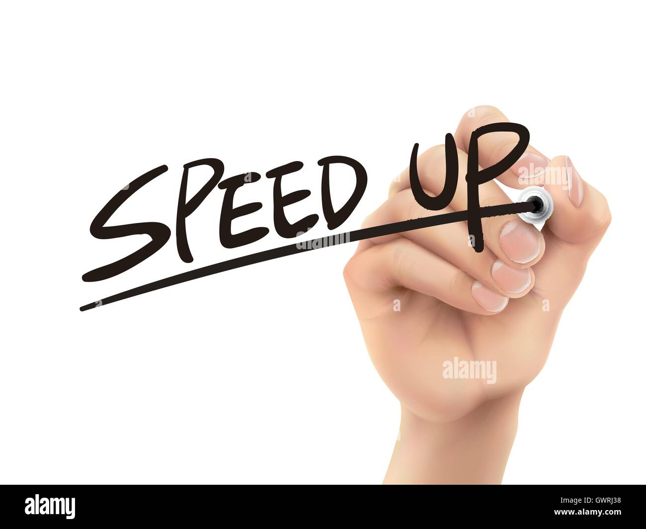 Speed up written by hand, 3D illustration realistic hand writing on ...